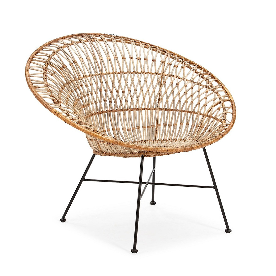 Thai Mobilier - Fauteuil osier naturel tissé blanc et pieds métal noir ...