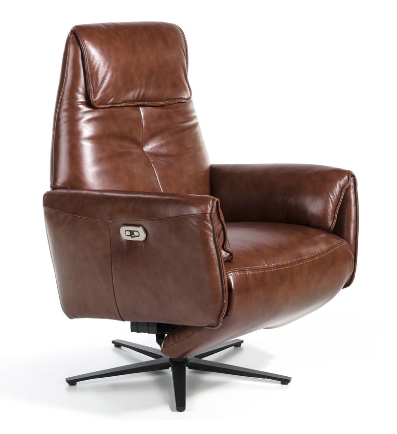 Fauteuil relax pivotant cuir marron et pieds en acier Nary Couleur Aqua ...