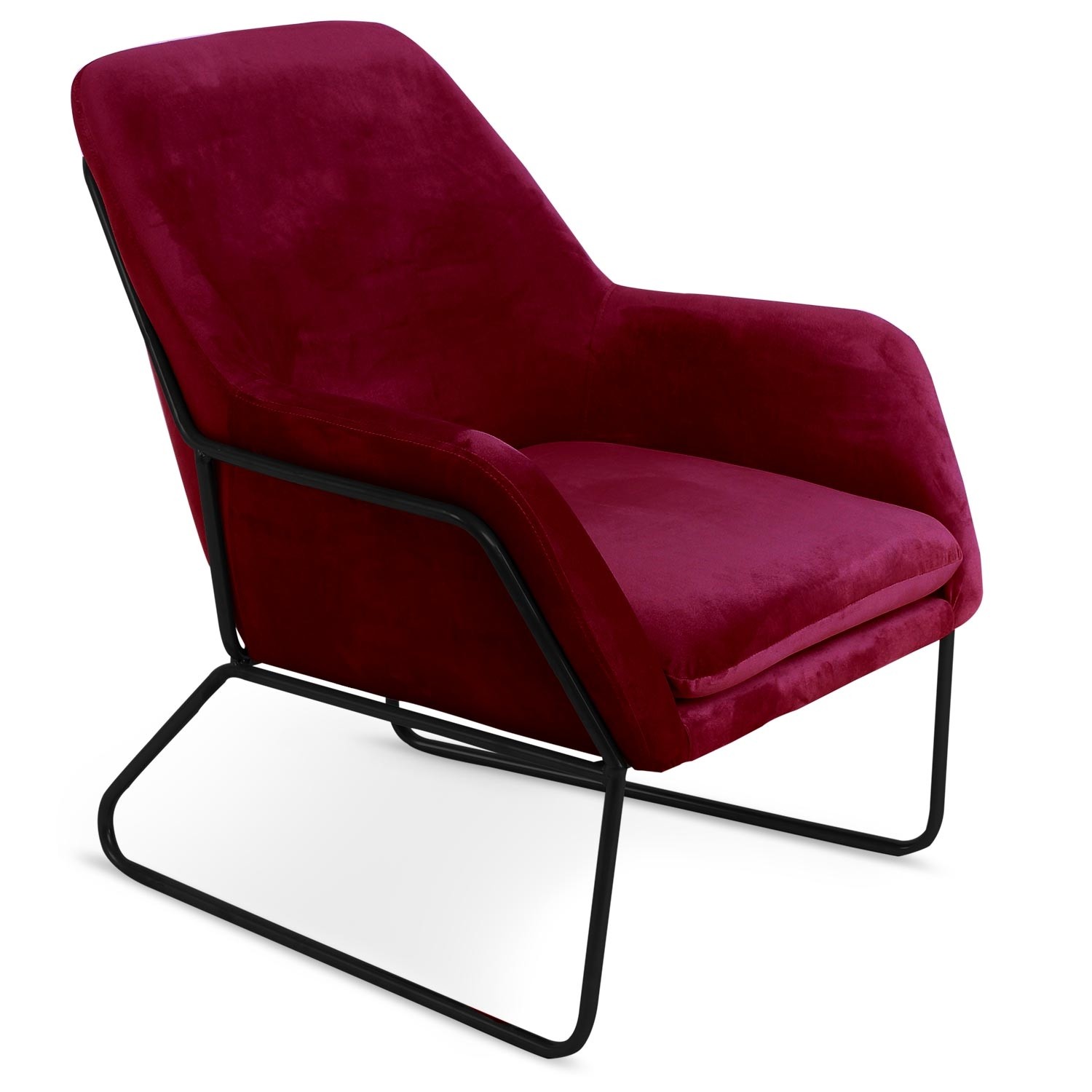 Fauteuil velours rouge et pieds métal noir Claude | LesTendances.fr