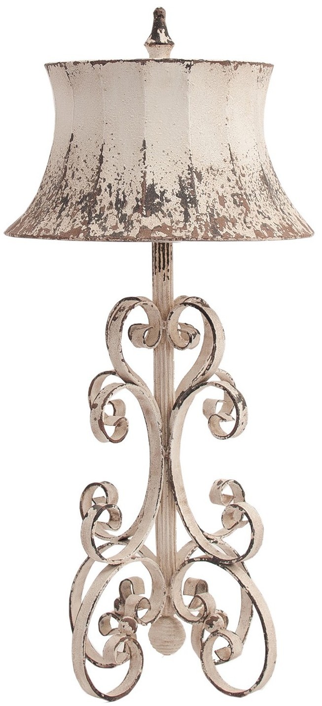 V Home - Lampe à poser métal blanc cassé vieilli Kane | LesTendances.fr