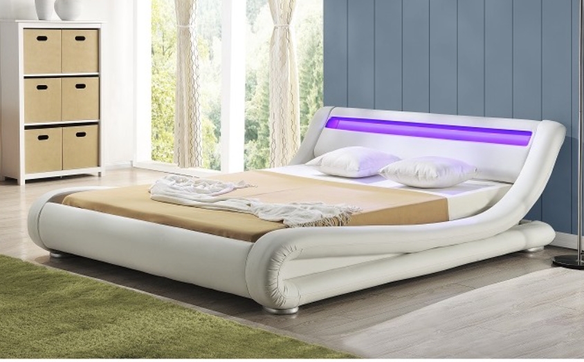 Lit à Led simili cuir blanc Night 160 | LesTendances.fr