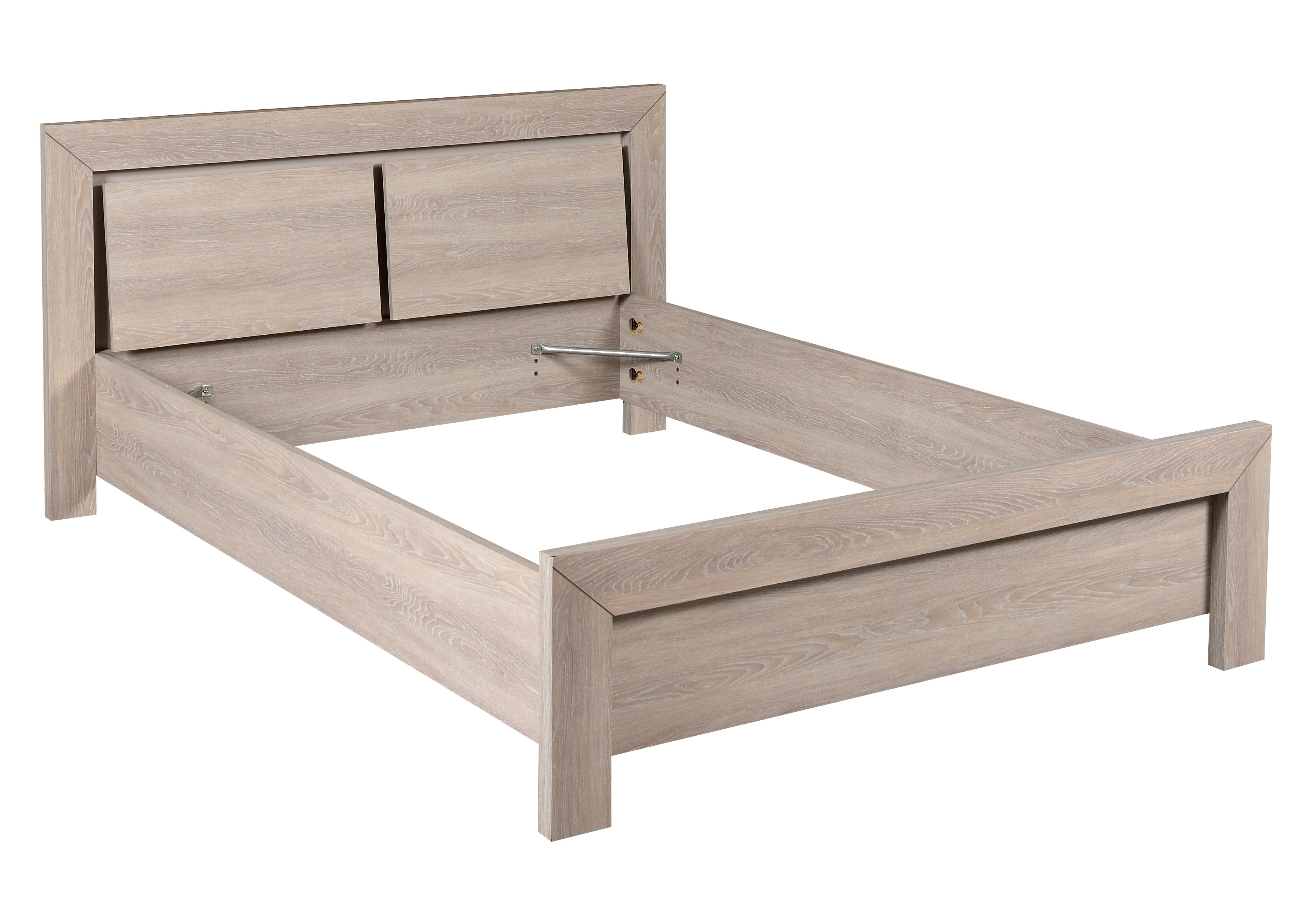 Lit adulte lumineux bois de chêne grisé Lima 140 Couchage 140 x 190 cm ...
