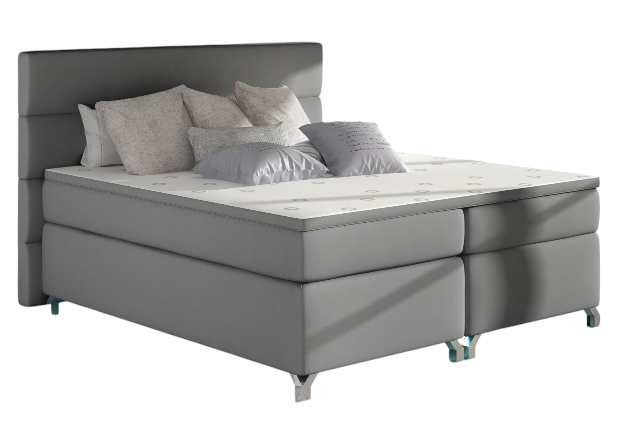 Lit boxspring 140x200 cm simili cuir gris clair Mador | LesTendances.fr