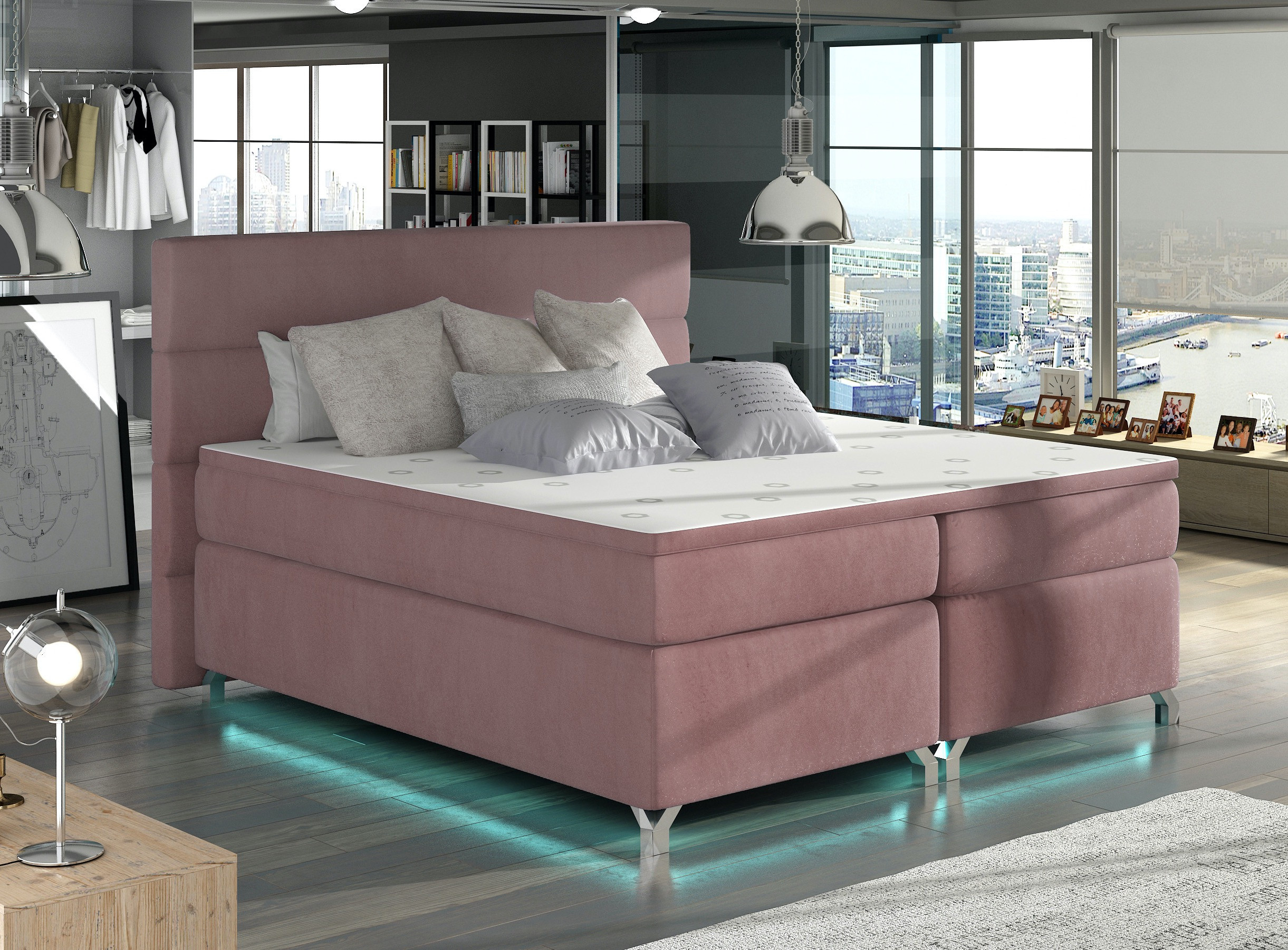 Design style - Lit boxspring 140x200 cm tissu velours Mador ...