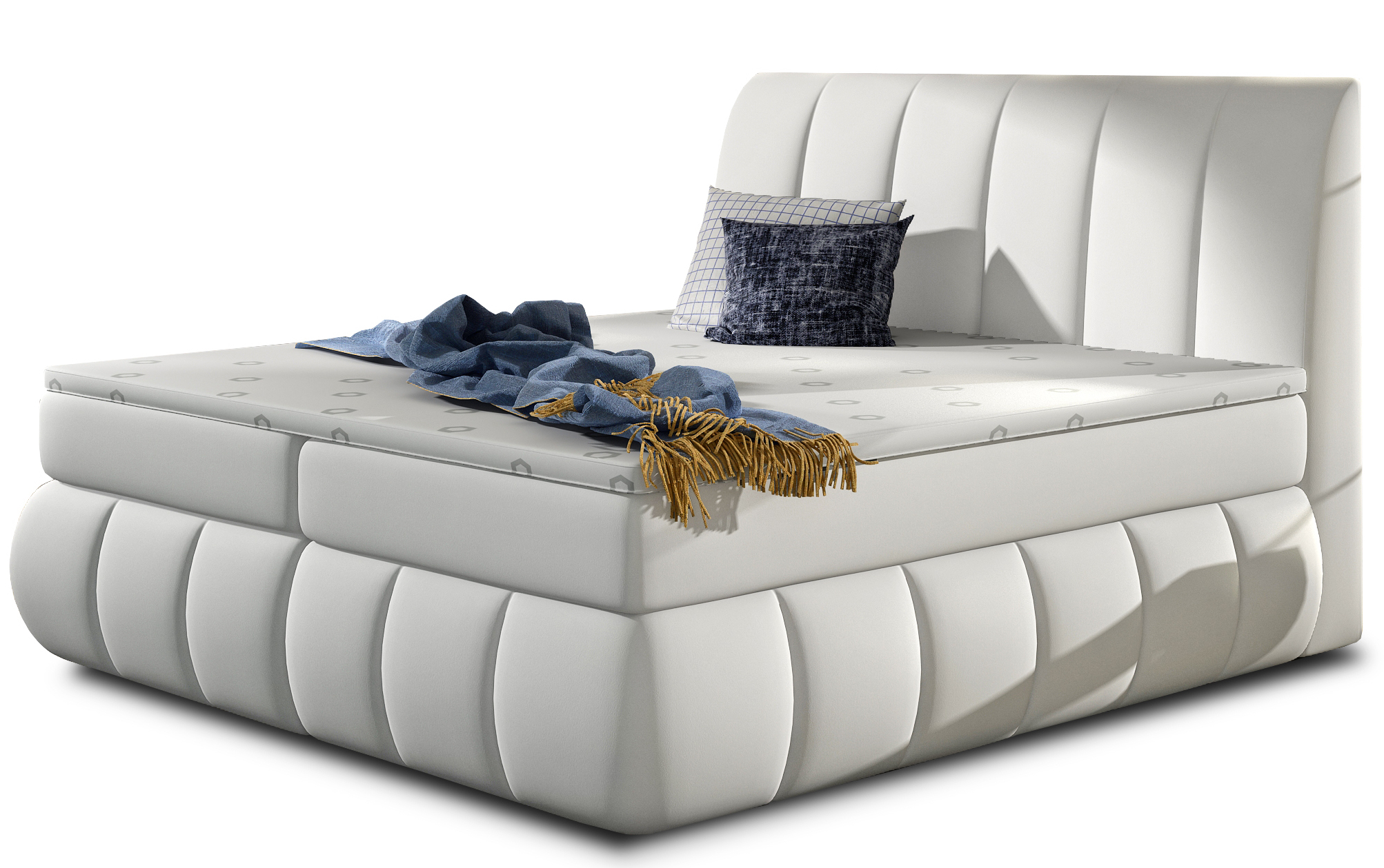 Boxspring - Lit boxspring Vincenzo simili cuir blanc | LesTendances.fr