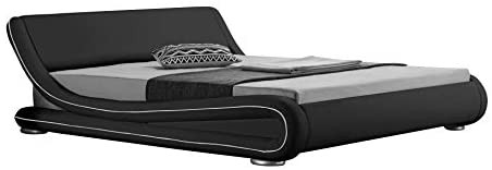 Lit design 140x190 cm simili cuir noir liseré blanc Amor | LesTendances.fr