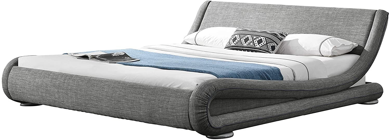 Lit design 140x190 cm tissu lin gris clair Amor | LesTendances.fr