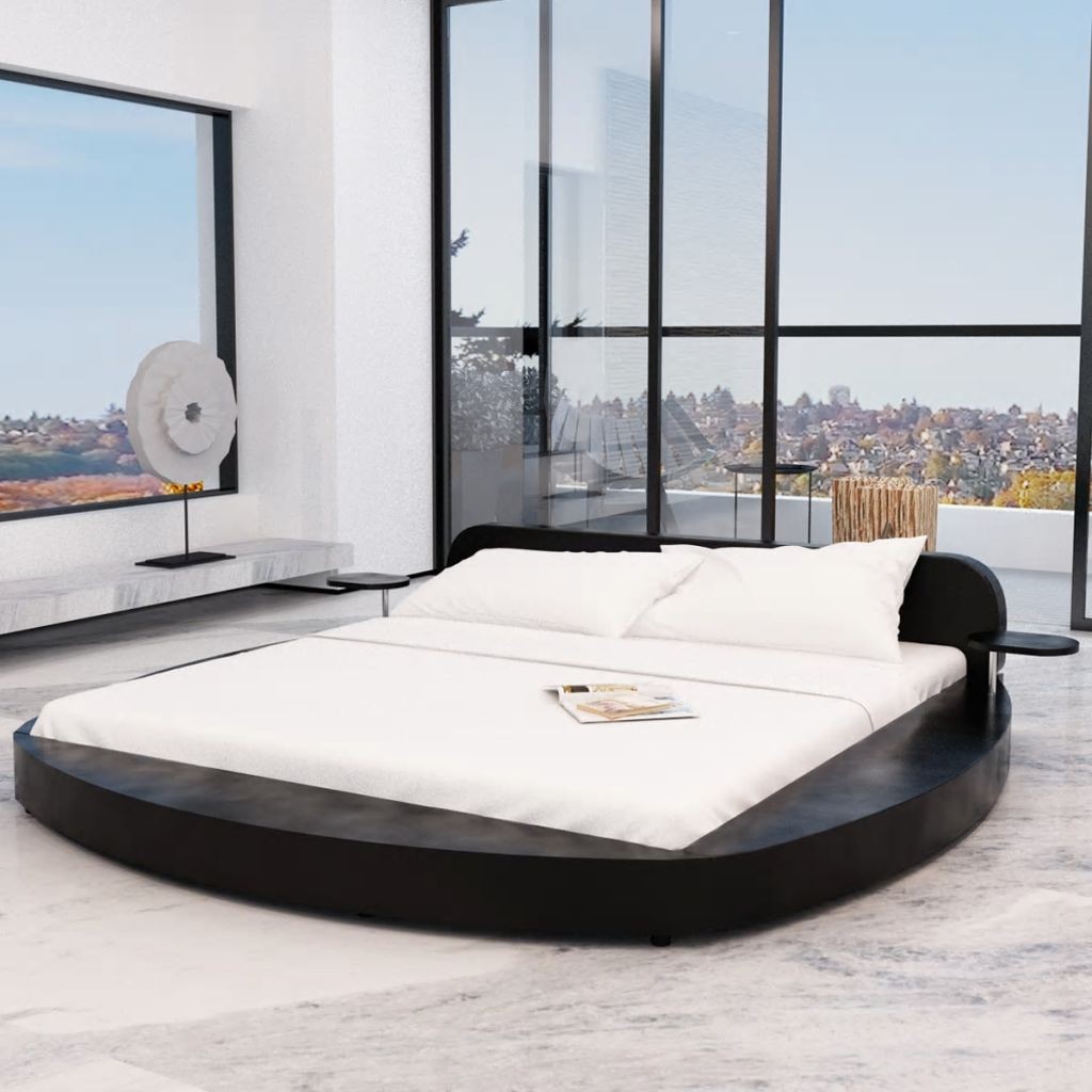 Lit design rond simili cuir noir Cercla 180x200 cm | LesTendances.fr