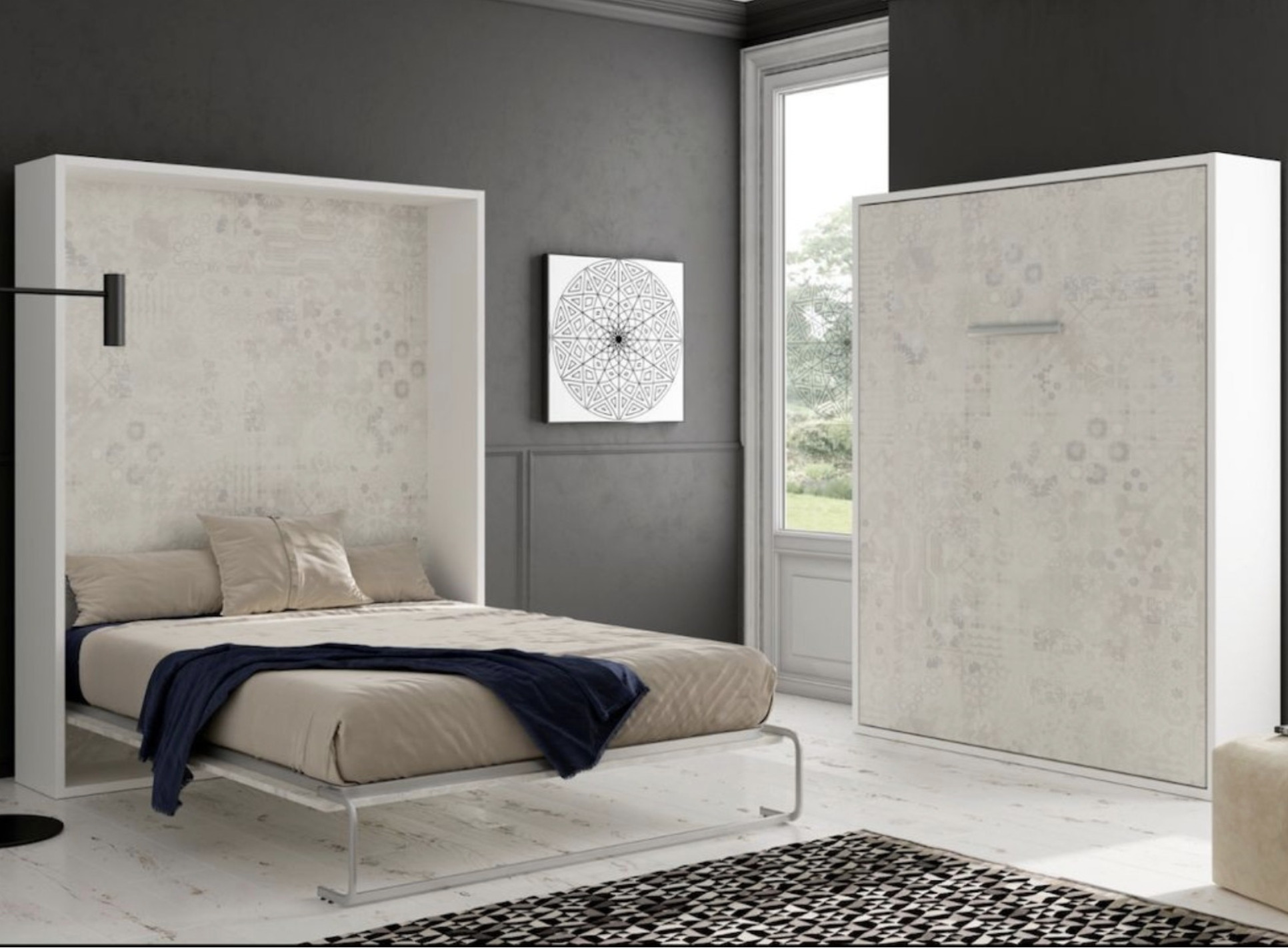 Les Tendances - Lit escamotable vertical 140x190 cm beige mosaïque ...