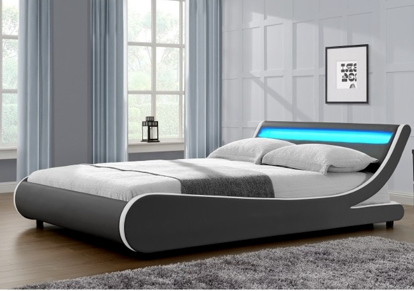 Lit Gris liseré Blanc à Led 140 Dorma + Matelas mémoire 24 cm ...