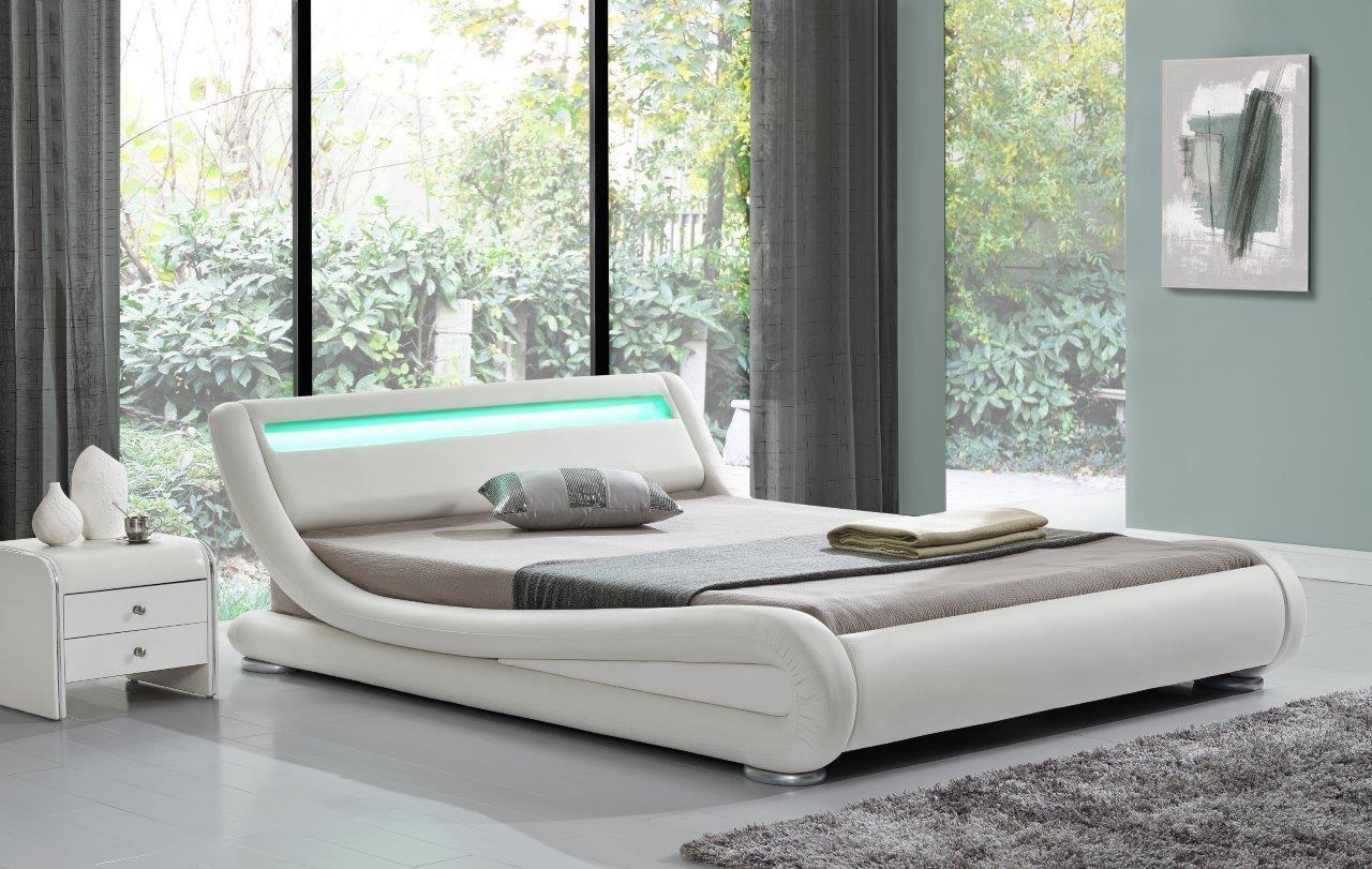 Lit moderne à led simili cuir blanc Night 140 | LesTendances.fr