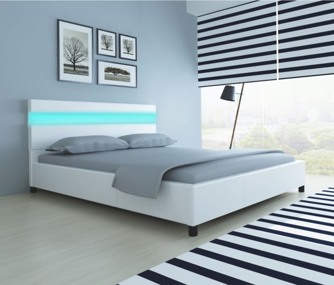 Lit moderne à led simili cuir blanc Zolar 140x200 cm | LesTendances.fr