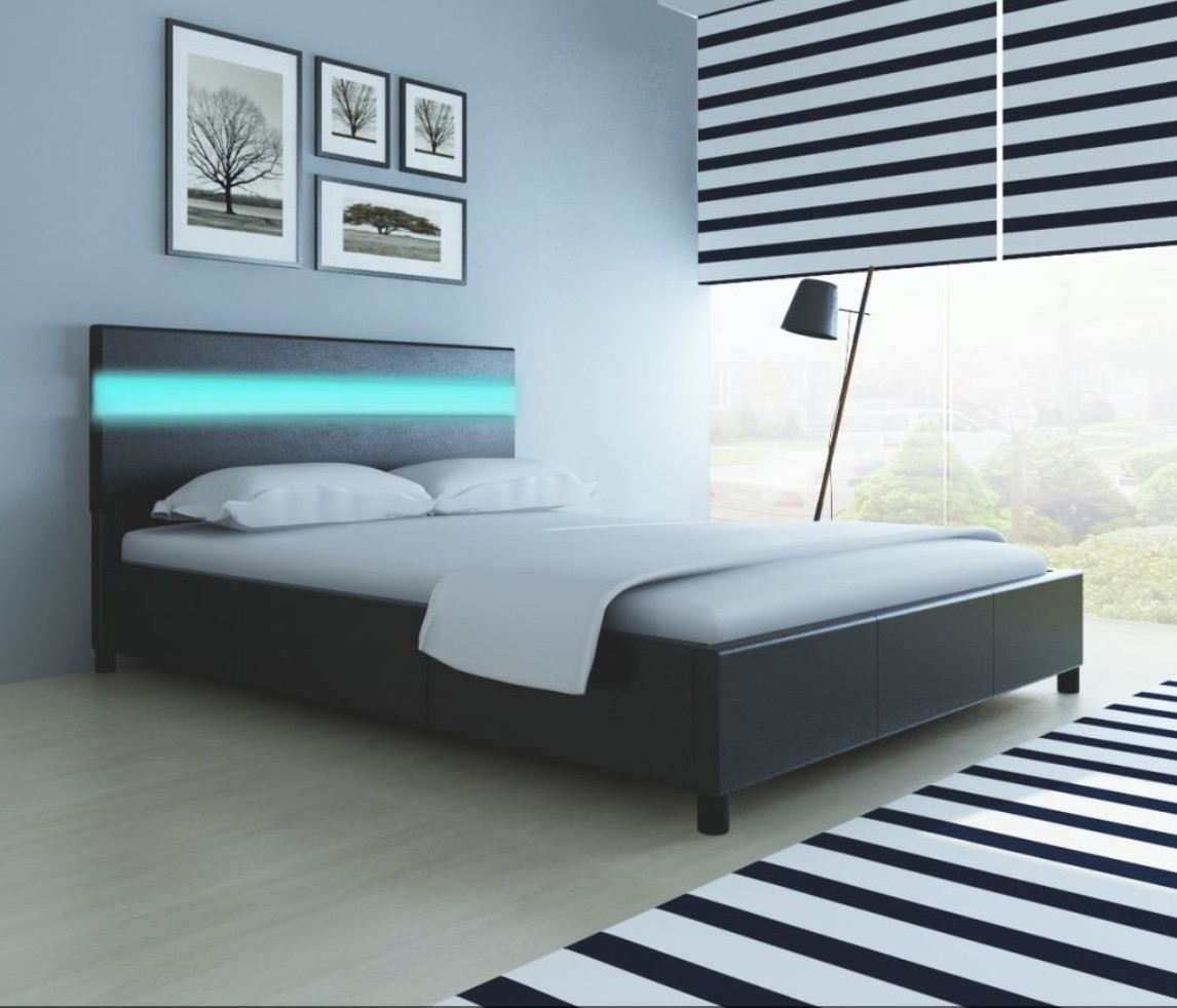 Lit moderne à led simili cuir noir Zolar 140x200 cm | LesTendances.fr