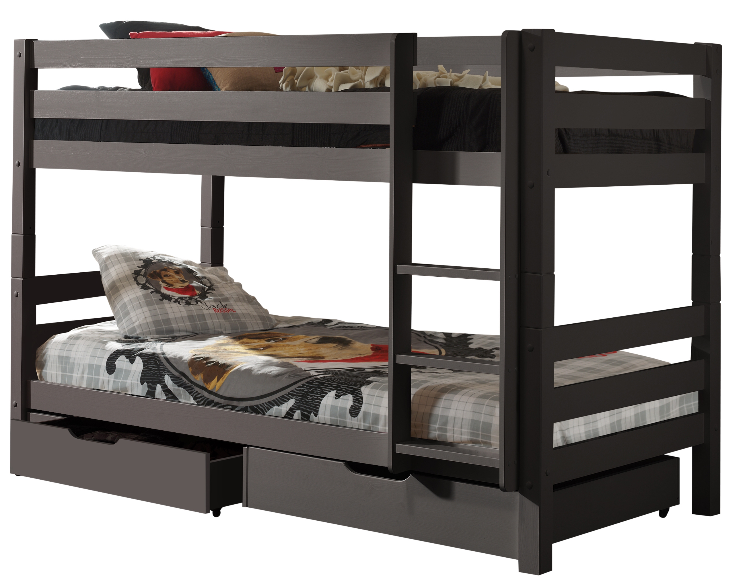 Vipack - Lit superposé avec tiroir pin massif taupe Pino H 140 ...