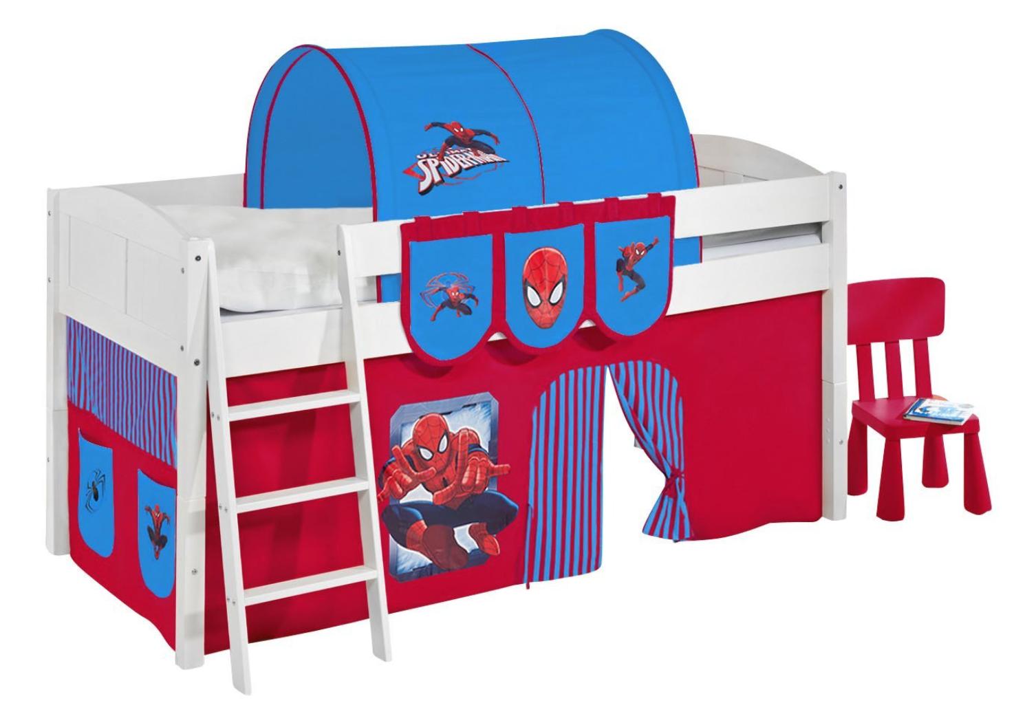 Lit surélevé blanc rideau Spiderman 90x200cm Sans matelas, Sommier Sans ...