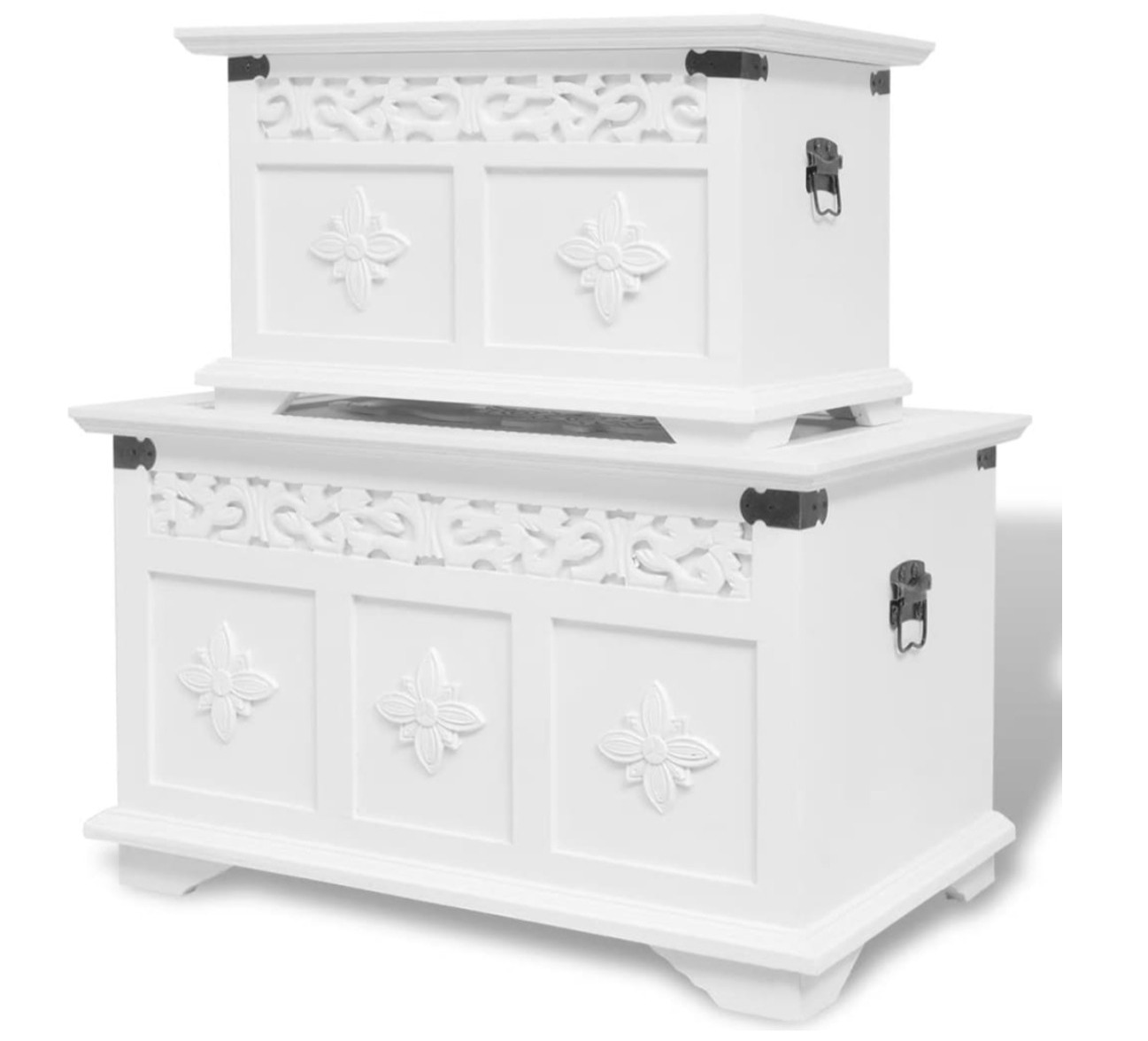 Lot de 2 coffres de rangement Valenky - Bois pin massif blanc ...
