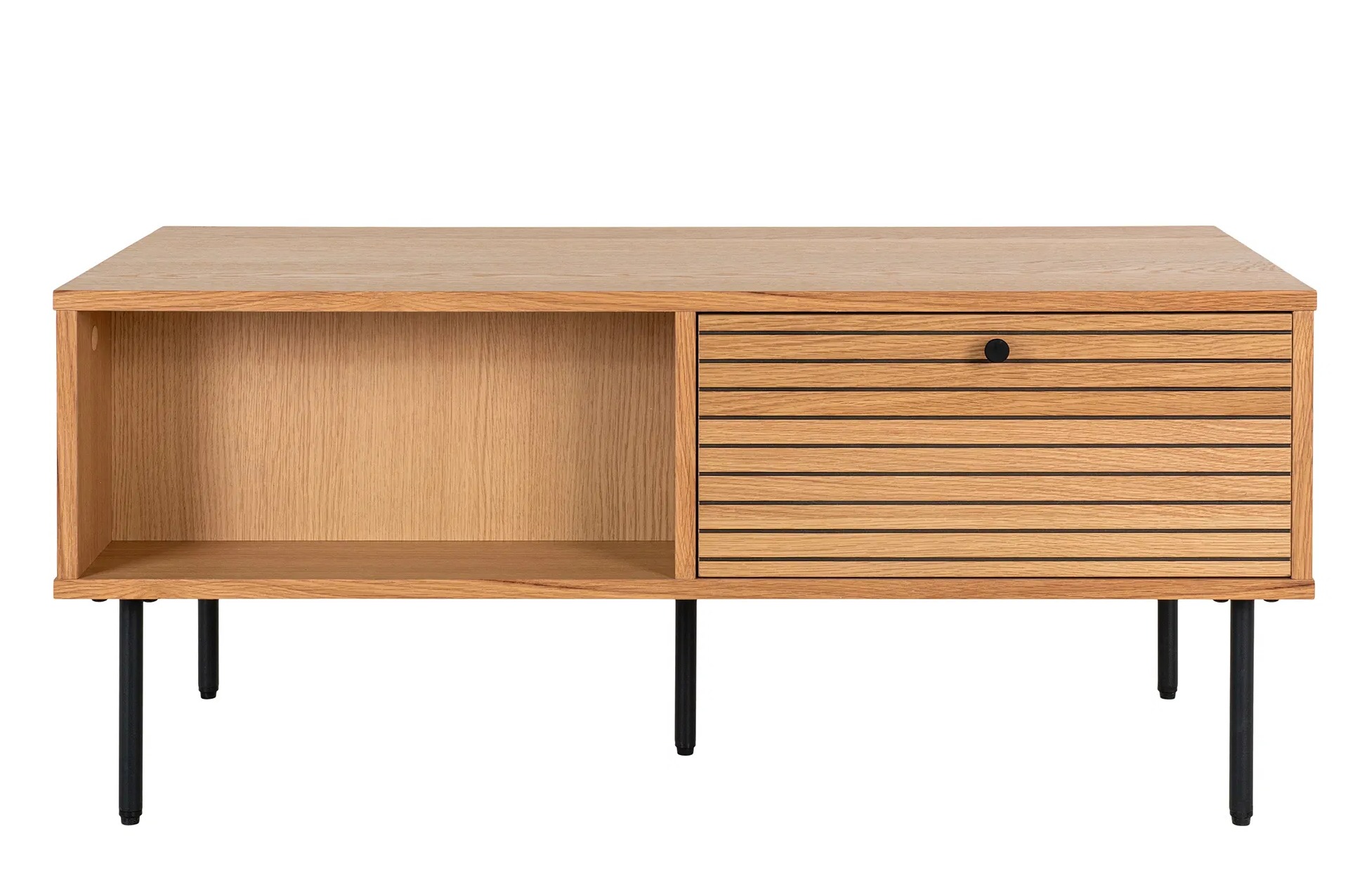 Meuble TV 2 tiroirs KYOTO – Chêne & métal noir Couleur Beige ...