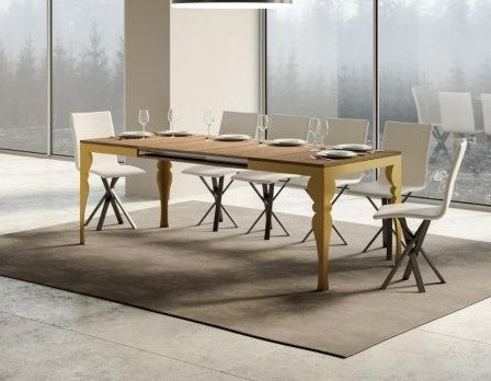 Tozani - Table extensible 8 à 20 personnes bois clair et pieds métal doré L 180 à 440 cm Torza ...