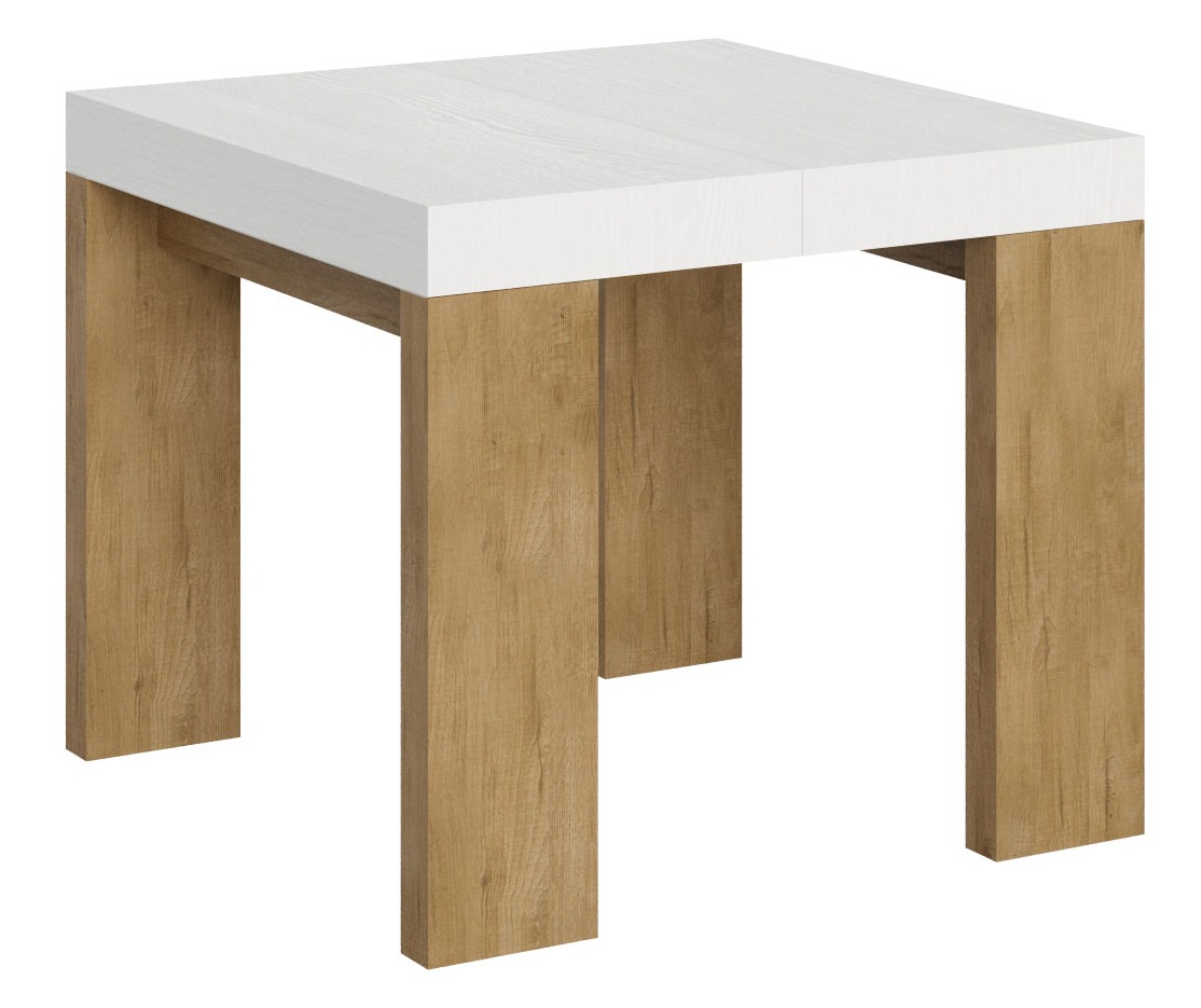 Tozani - Table Extensible Roxell Mix Plateau Frêne Blanc Pieds Chêne ...