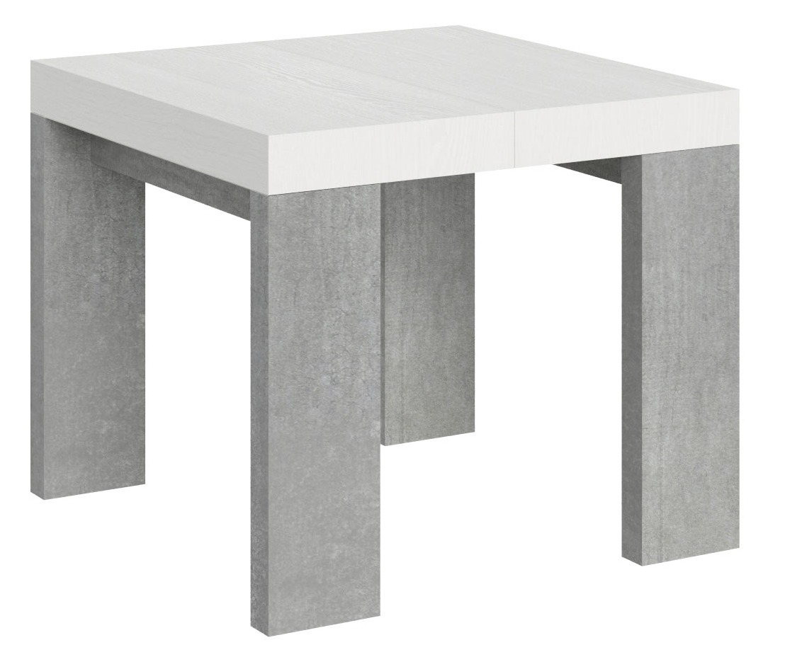 Tozani - Petite table carrée extensible blanche et gris béton 90 à 246 ...