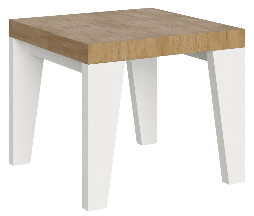 Table Extensible Naxy Mix Plateau Chêne Nature Pieds Frêne Blanc 90×90 Allongé 246 | LesTendances.fr