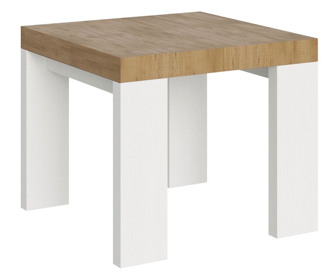 Tozani - Roxell Mix Table Extensible Plateau Chêne Naturel Pieds Frêne Blanc 90×90 Allongé 246 ...