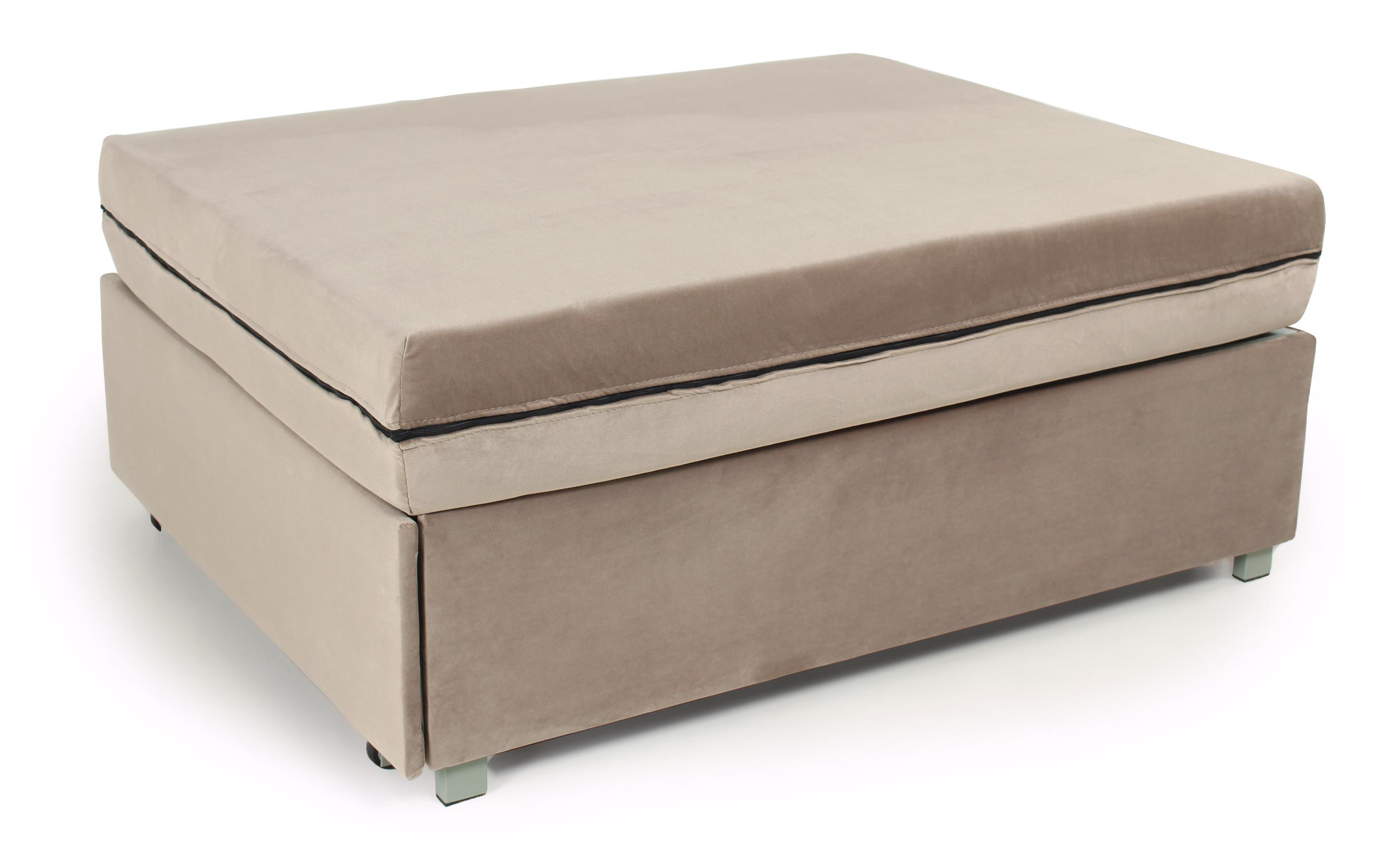 Pouf convertible en lit 1 place velours taupe Politan | LesTendances.fr