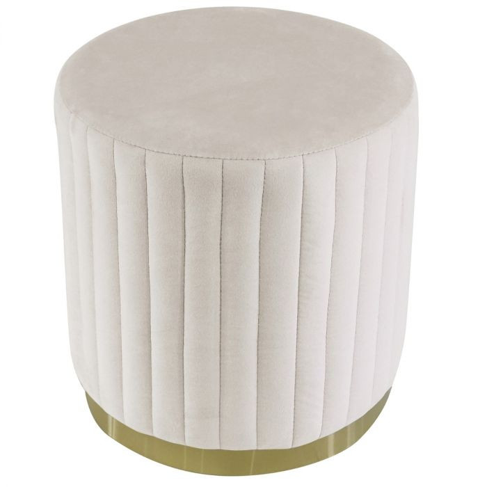 Pouf rond velours beige et pied métal doré Nouxi | LesTendances.fr