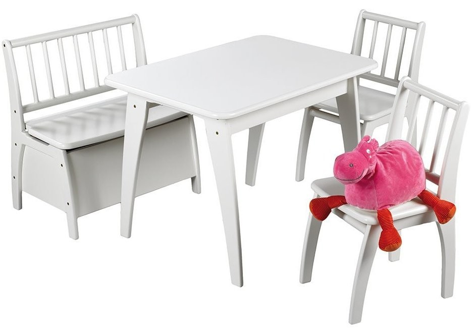 Geuther - Table 2 chaises 1 banc coffre blanche Bambino | LesTendances.fr