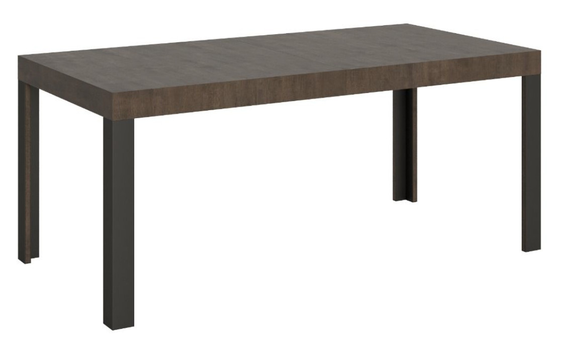 Tozani - Table à manger rectangulaire bois foncé et pieds métal gris ...