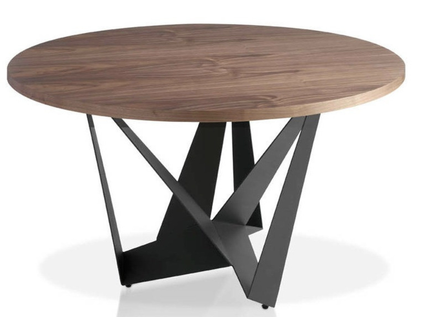Les Tendances - Table à manger ronde design bois noyer et pieds acier ...