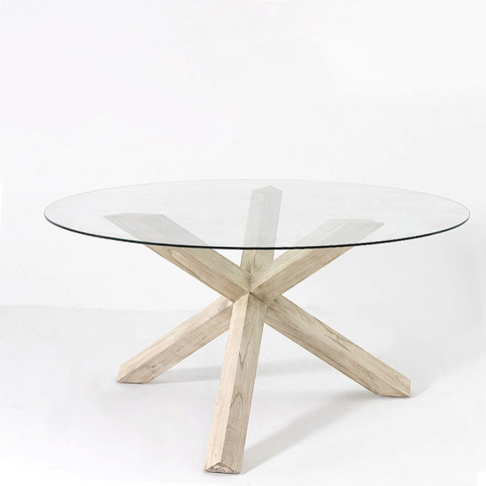 Table à manger ronde verre et pieds blanc voilé Marine 150 cm ...