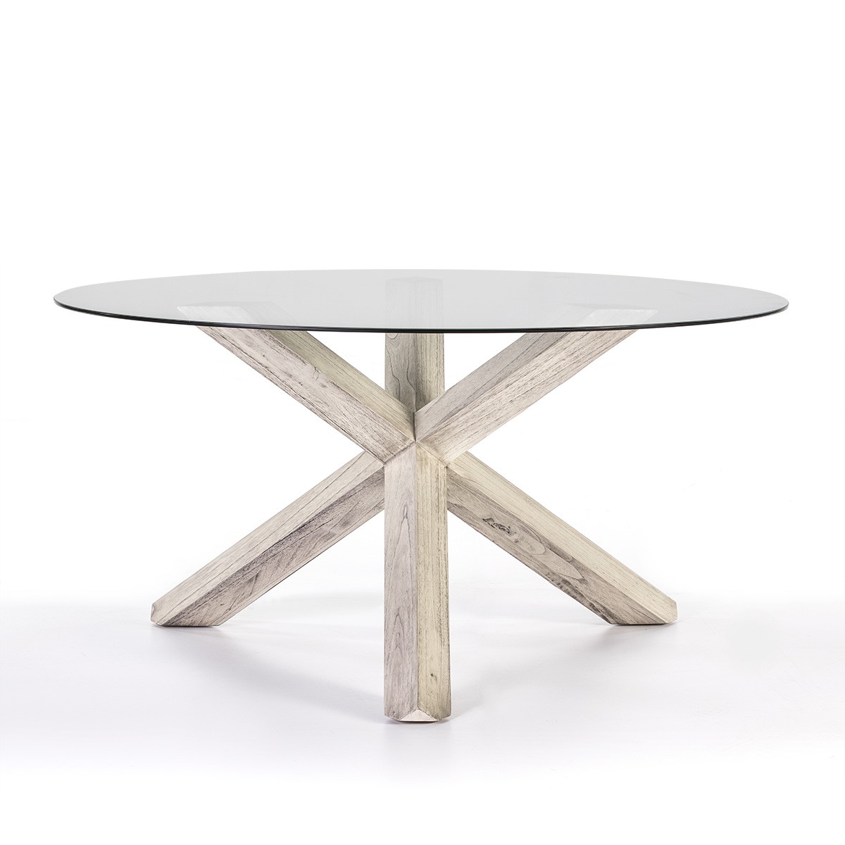 Thai Mobilier - Table à manger ronde verre et pieds gris voilé Marine ...