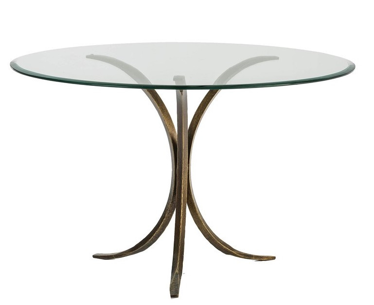 Thai Mobilier - Table à manger ronde verre trempé et métal doré Daisie ...