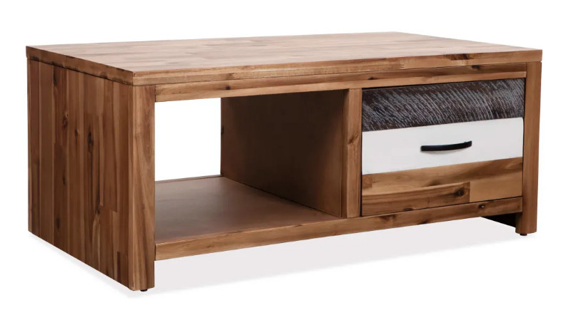 Table basse 1 tiroir acacia massif foncé Séo | LesTendances.fr