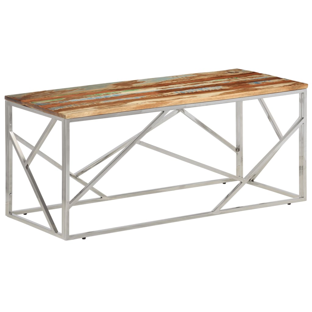 Home - Table basse argenté inox et bois de récupération massif | LesTendances.fr