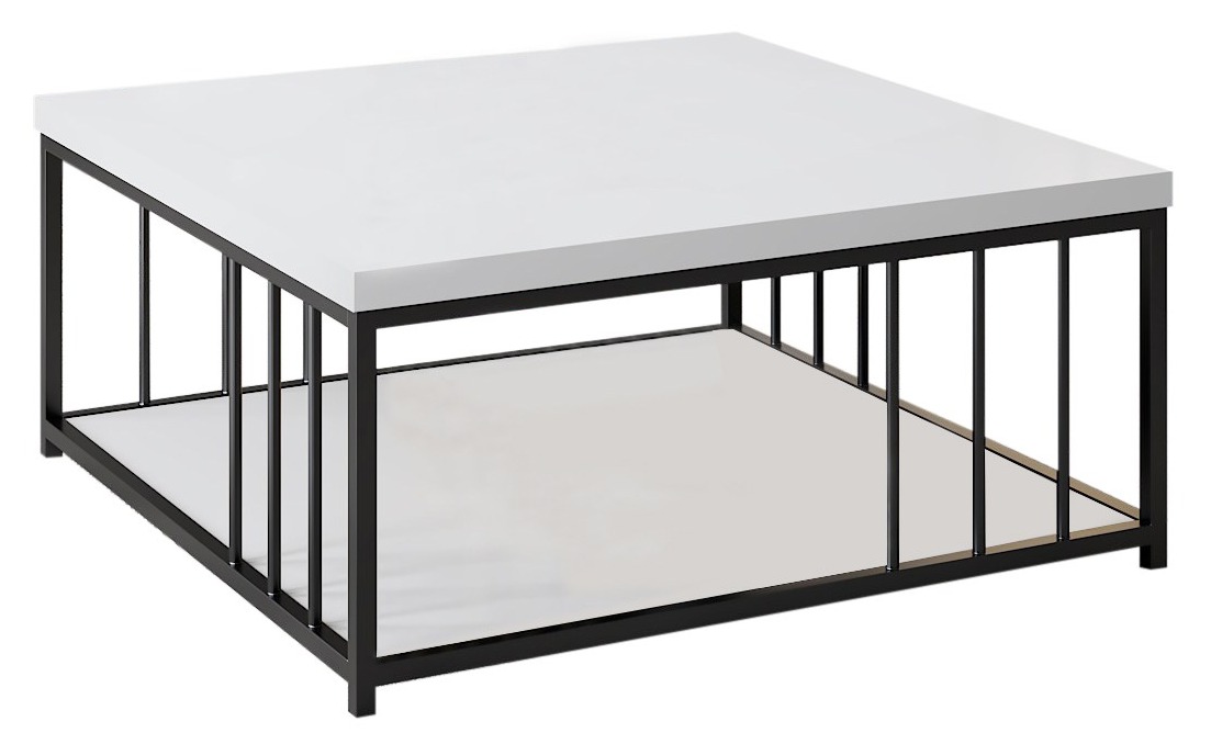 Table basse carrée Olliana Blanc et Métal noir | LesTendances.fr