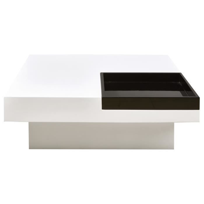 Table basse carrée style contemporain blanc et noir laqué - L 90 x l 90 cm | LesTendances.fr