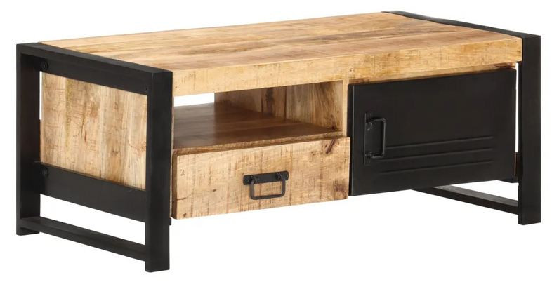 Home - Table basse manguier massif clair et pieds métal noir Salia 100 ...
