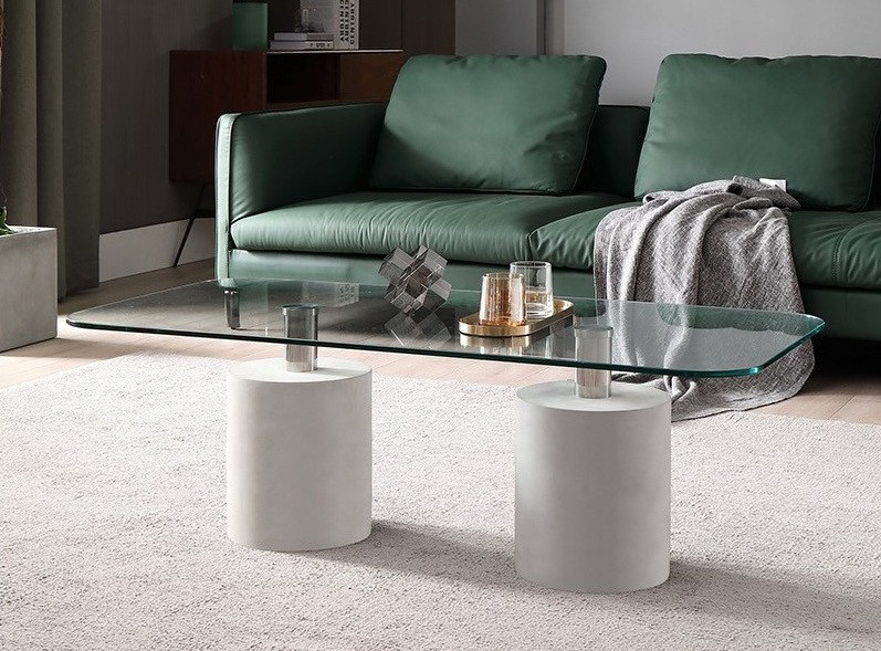 Table basse verre trempé et béton blanc Ateec | LesTendances.fr