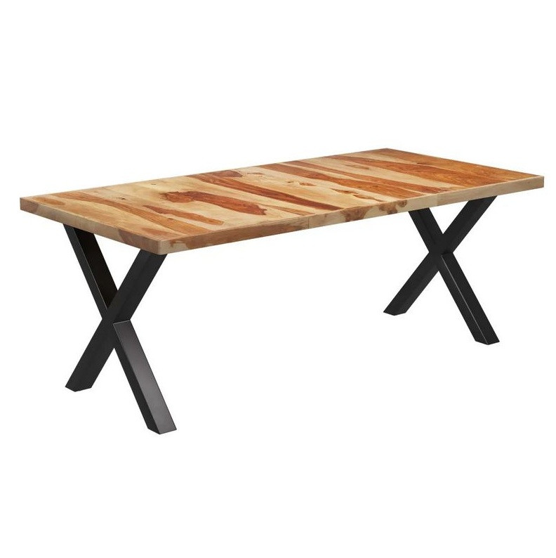 Table bois massif clair et pieds métal noir en X Kinan 200 cm ...