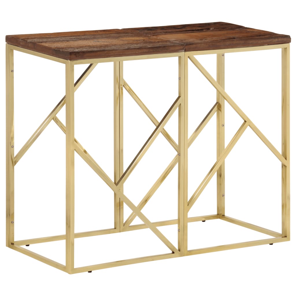 Home - Table console doré acier inoxydable et bois de mélèze massif | LesTendances.fr