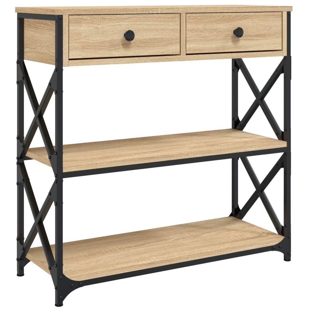 Home - Table console style industriel Kolima L 75 cm – Bois et métal noir Couleur Chêne clair ...