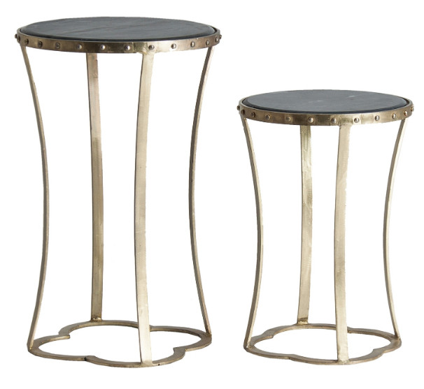 Table d'appoint ronde crystal noir et métal doré Zelli - Lot de 2 ...