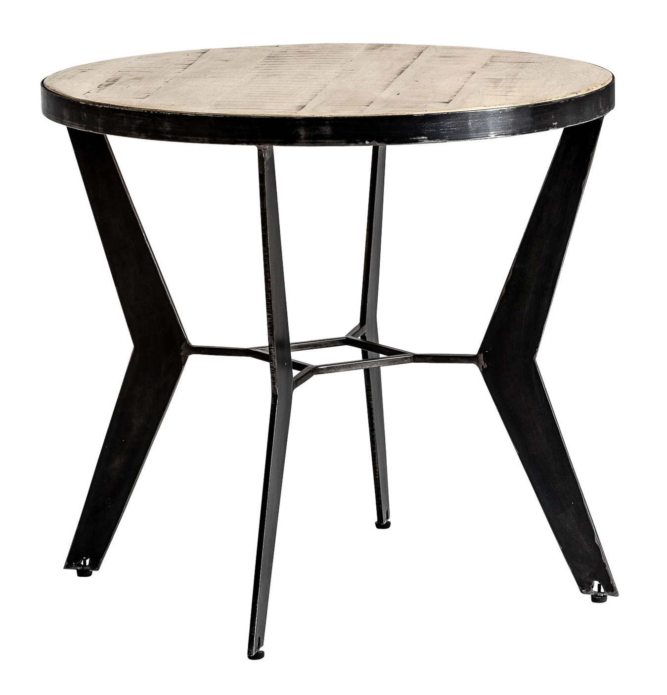 Table de bar ronde manguier massif clair et métal noir Waris ...