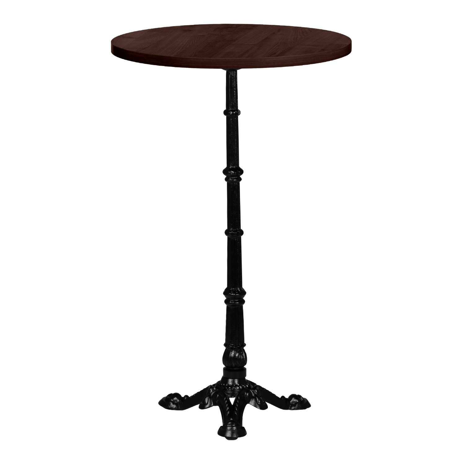 Table de bar ronde vintage bois foncé et pieds en forme de croix acier ...