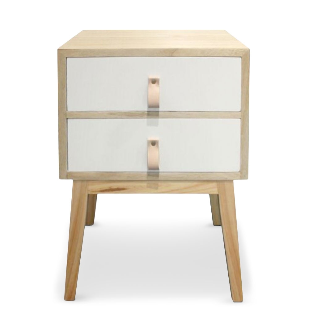Table de chevet 2 tiroirs Chêne clair et Blanc Bjork | LesTendances.fr