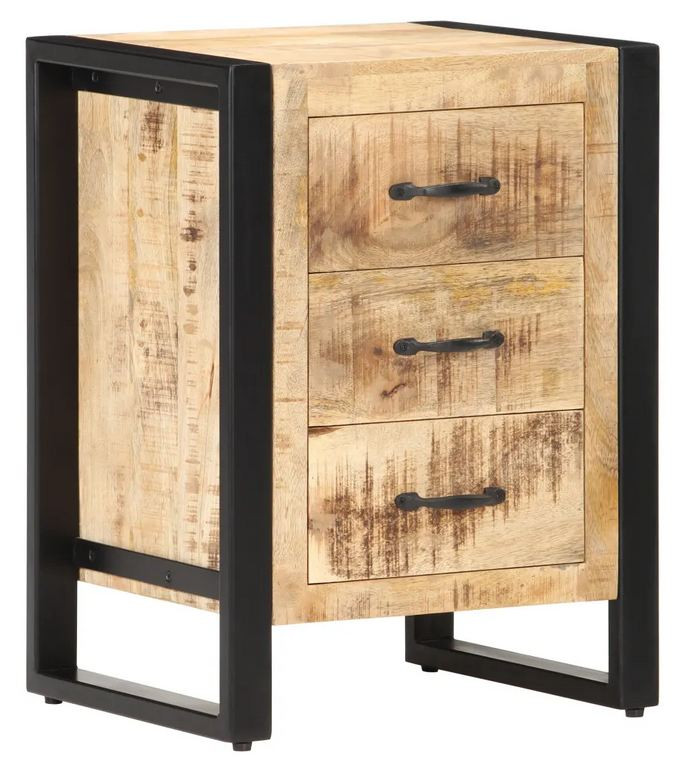 Home - Table de chevet 3 tiroirs manguier massif clair et métal noir ...