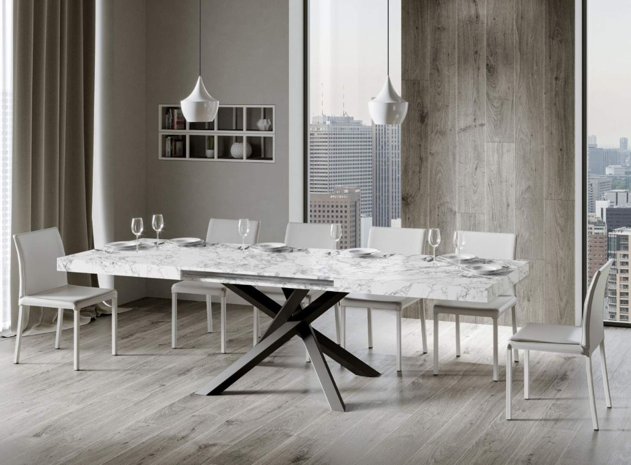 Tozani - Table extensible 6 à 18 personnes blanche effet marbre et ...