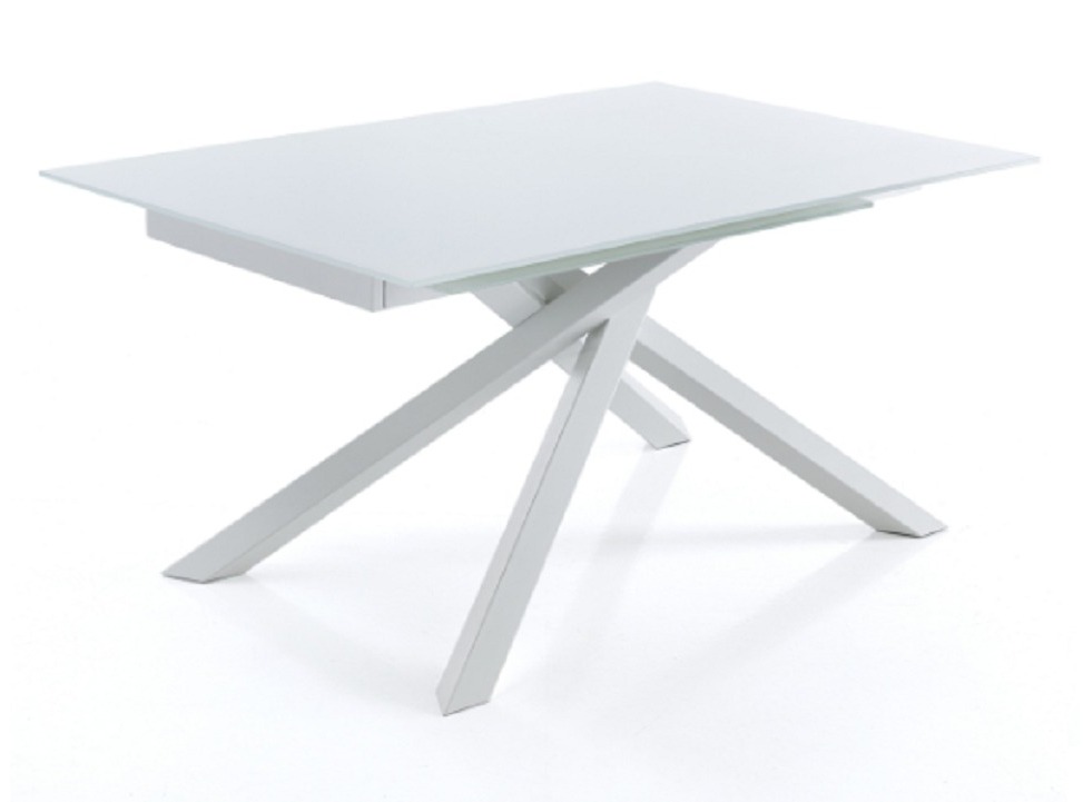 Les Tendances - Table extensible acier blanc et verre trempé Kely 140/230 cm | LesTendances.fr